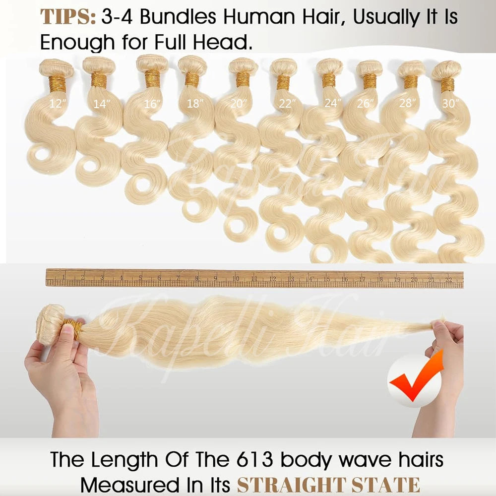 1 3 4 Bundle Loose Body Wave Bundles 613 Blonde Hair 100% Unprocessed ...